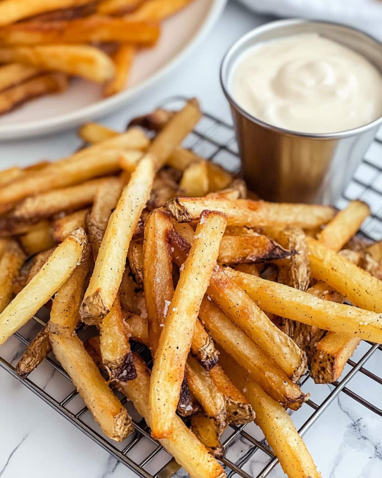 Baked French Fries with Blue Cheese Dressing Recipe - YummyHere