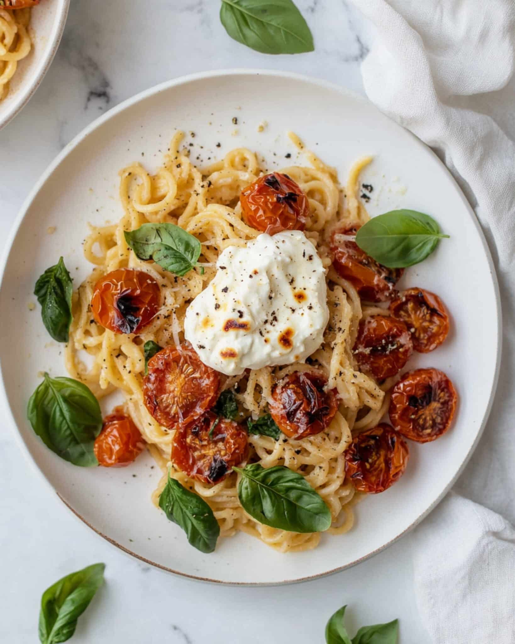Burst Tomato Burrata Pasta Recipe - YummyHere