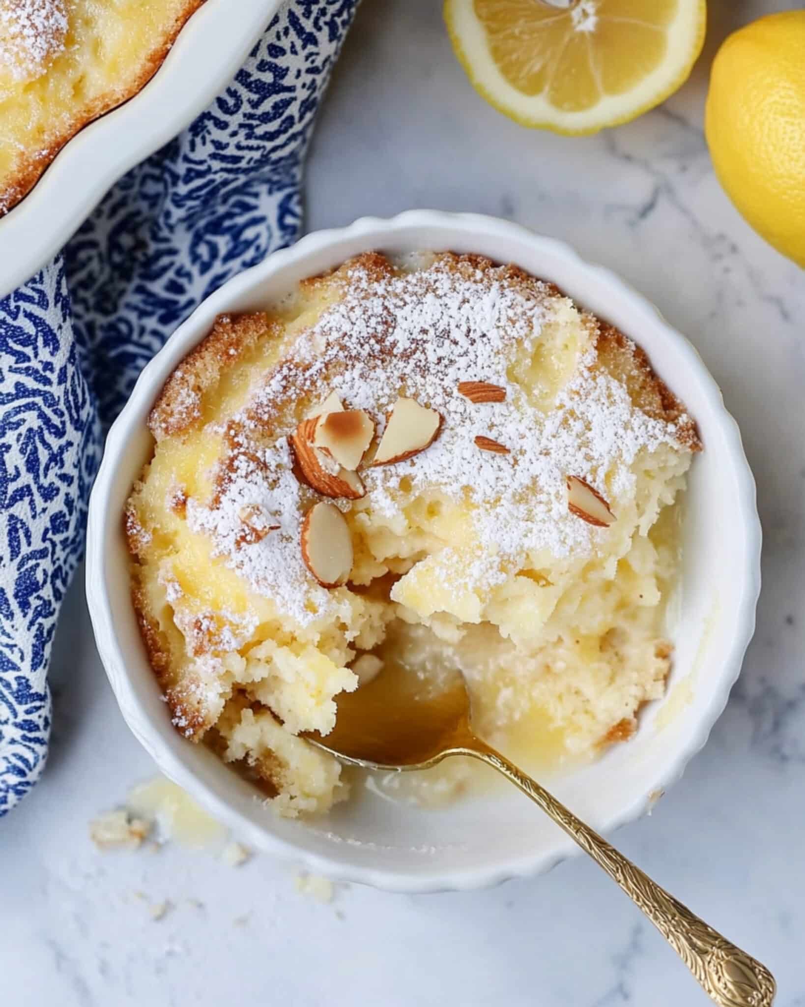 Lemon Almond Pudding Cake Recipe - YummyHere