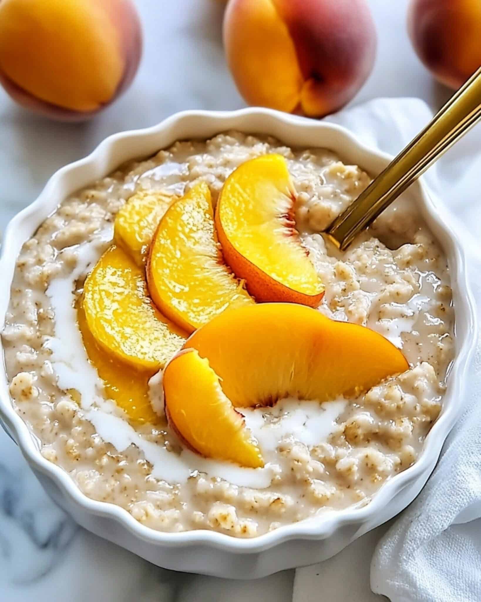 Peaches and Cream Oatmeal Recipe - YummyHere