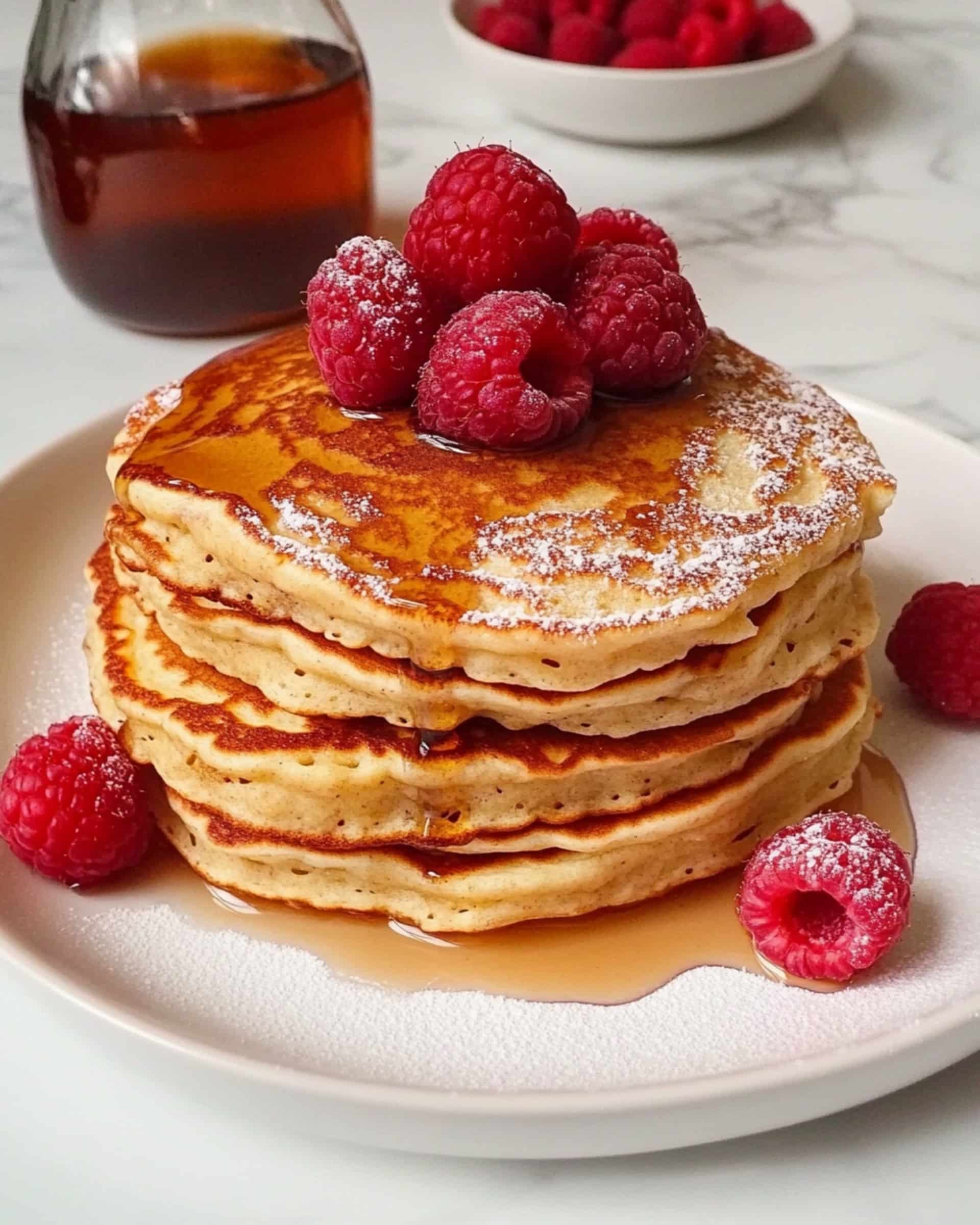 Raspberry Greek Yogurt Pancakes Recipe - YummyHere