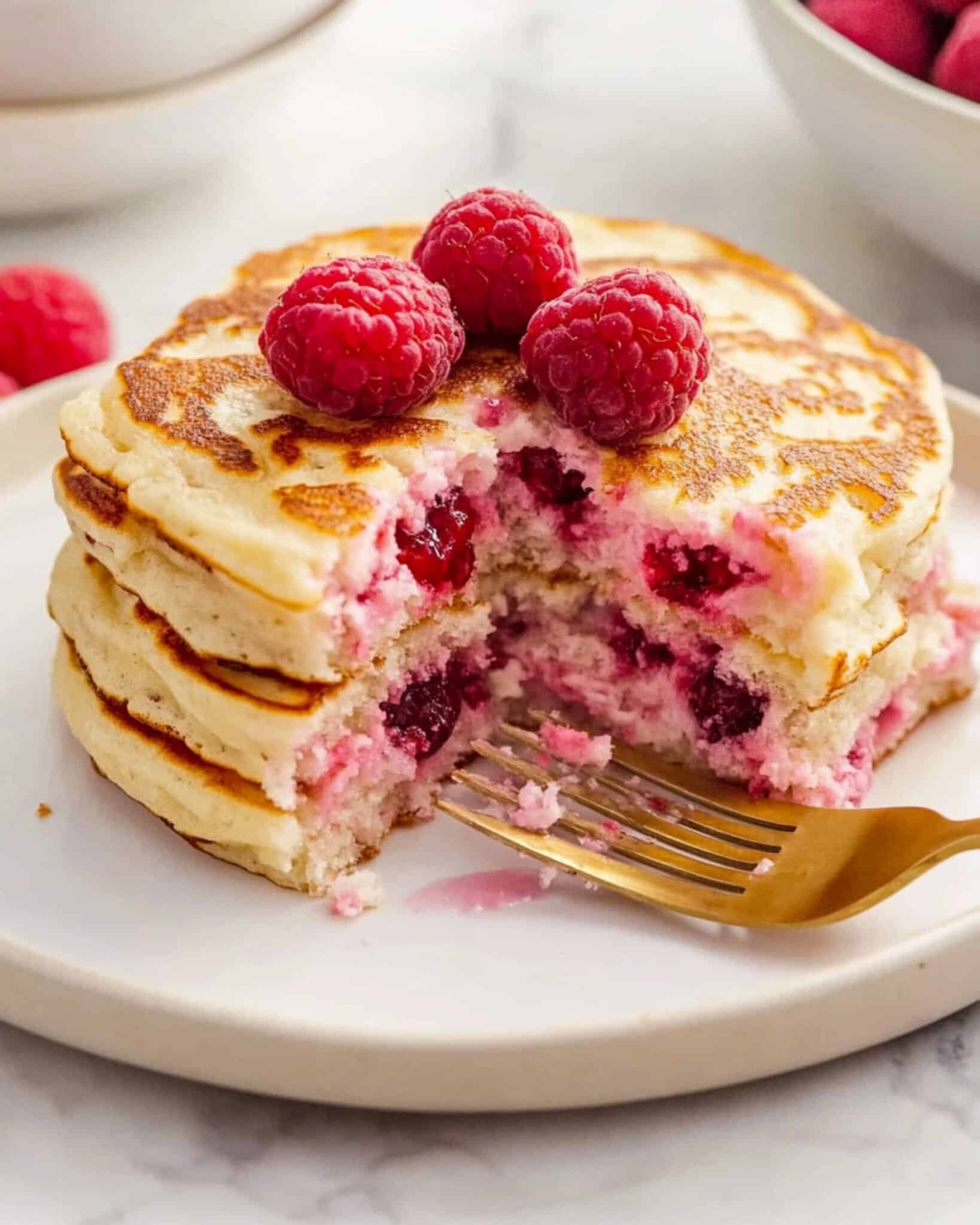 Raspberry Greek Yogurt Pancakes Recipe - YummyHere