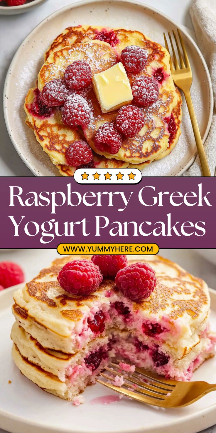Raspberry Greek Yogurt Pancakes Recipe - YummyHere