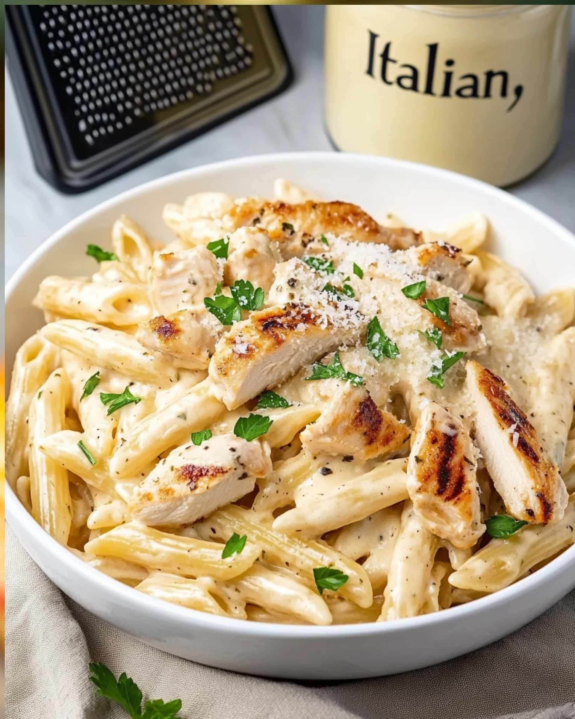 Creamy Garlic Chicken Pasta Recipe - YummyHere