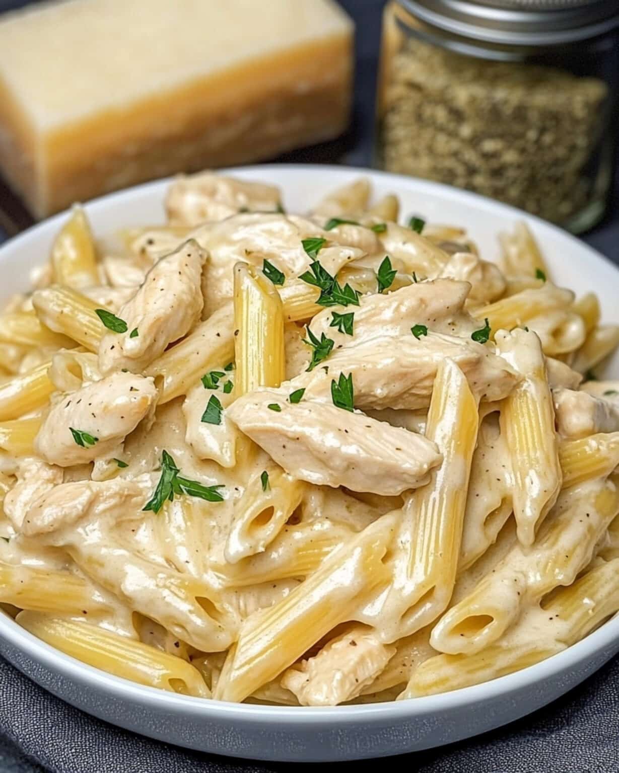 Creamy Garlic Chicken Pasta Recipe - YummyHere