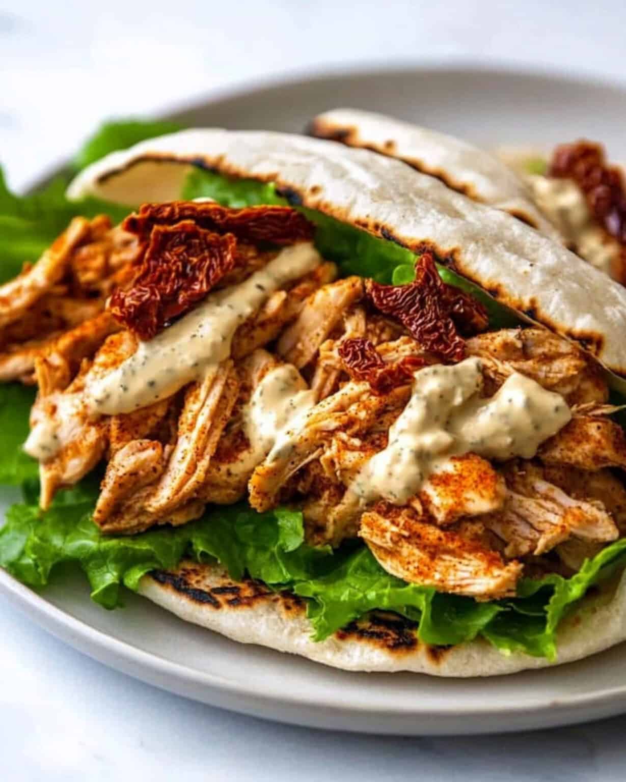 Chicken Adobo Pitas with Chili Lime Crema Recipe - YummyHere