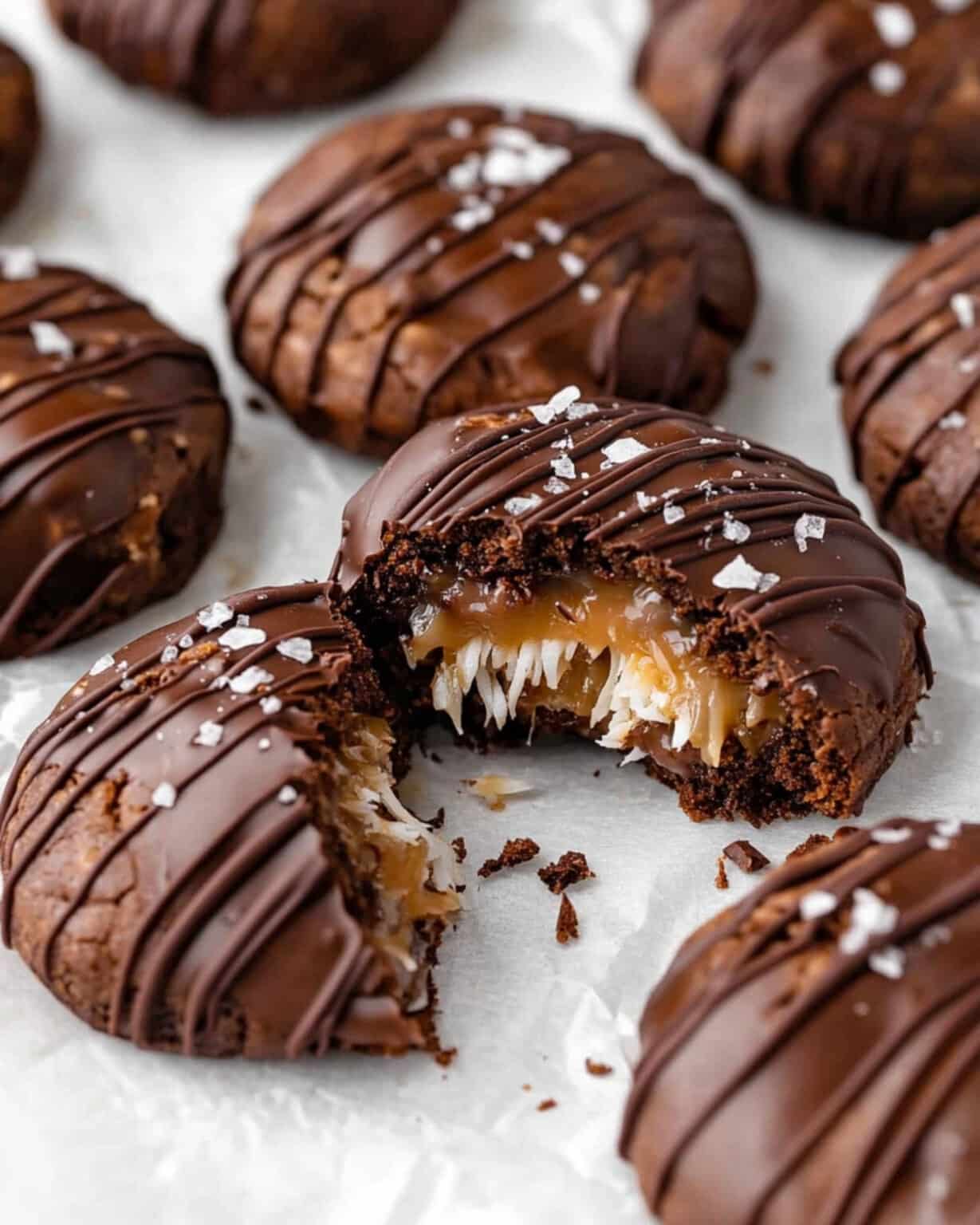 Easy Coconut Caramel Samoa Stuffed Cookie Recipe - YummyHere