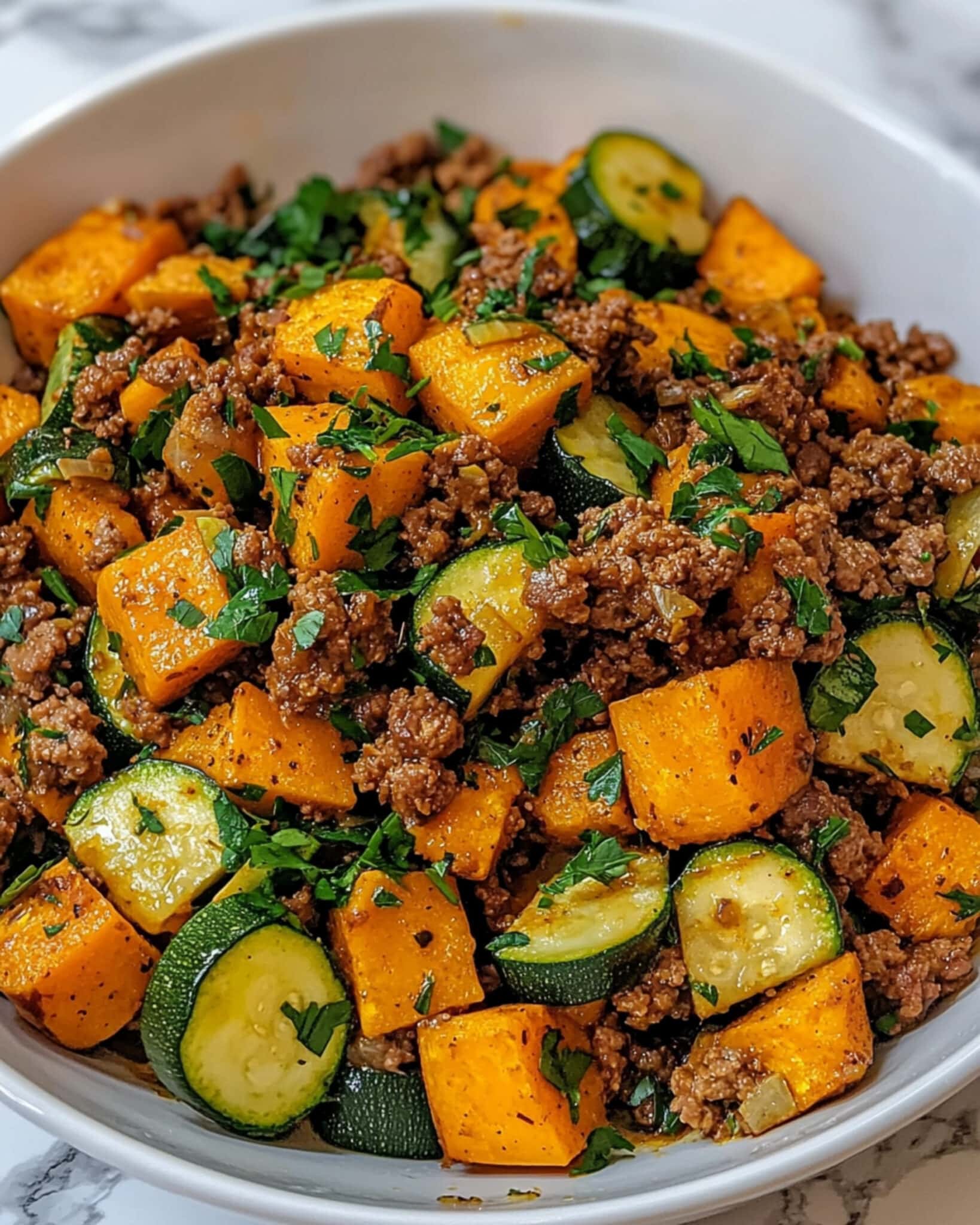 Ground Beef Zucchini Sweet Potato Skillet Recipe - YummyHere