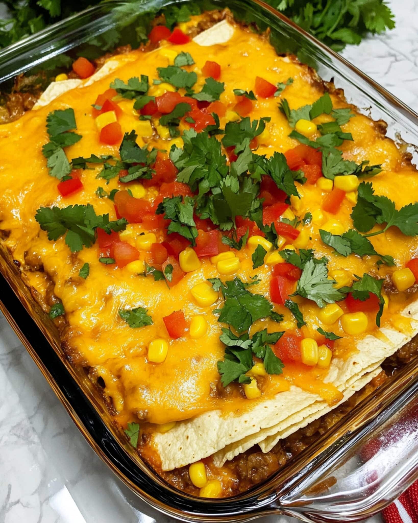 Layered Mexican Tortilla Casserole Recipe - YummyHere